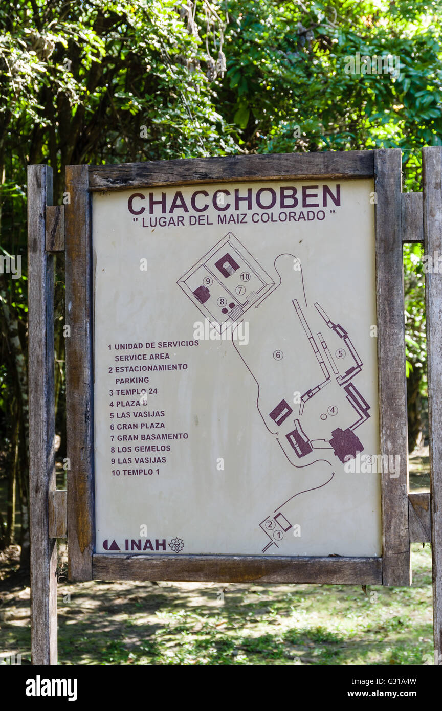 Sign and map at the entrance to the Chacchoben ruins. Chacchoben ...