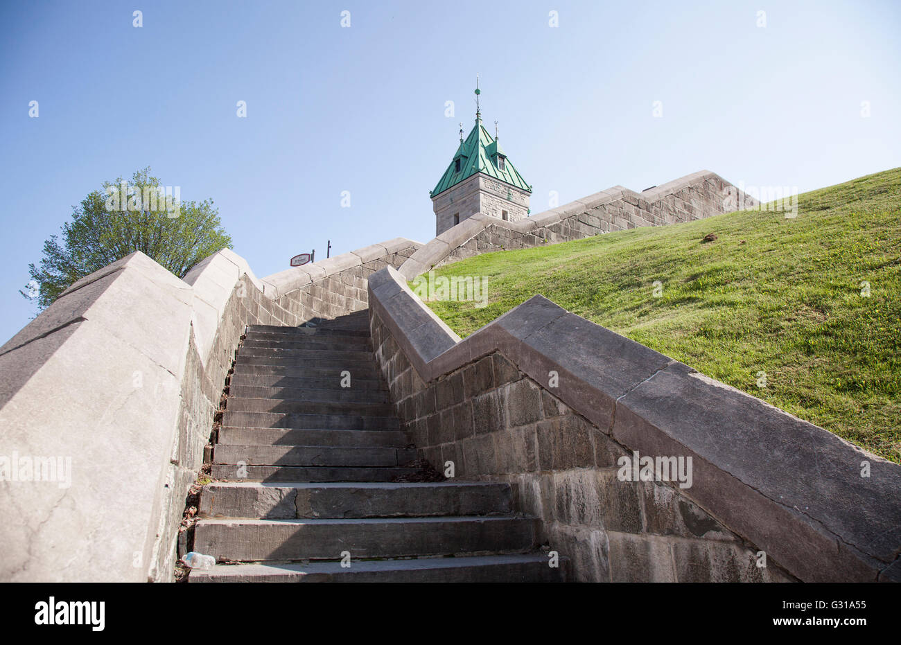 steps leading up to the fortification wall in old Quebec City Stock ...