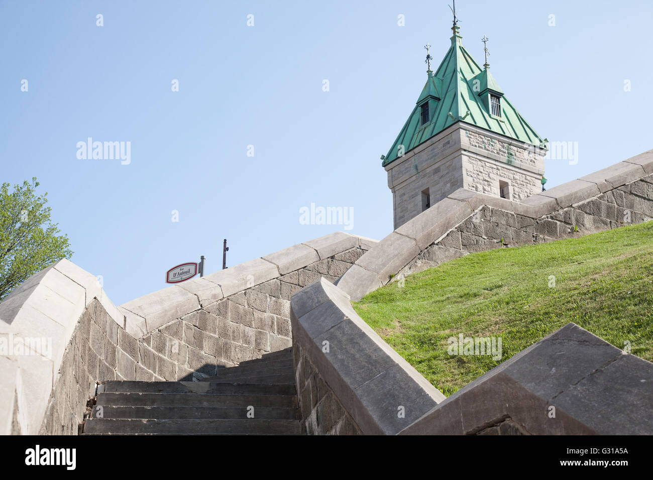 steps leading up to the fortification wall surrounding old Quebec City ...