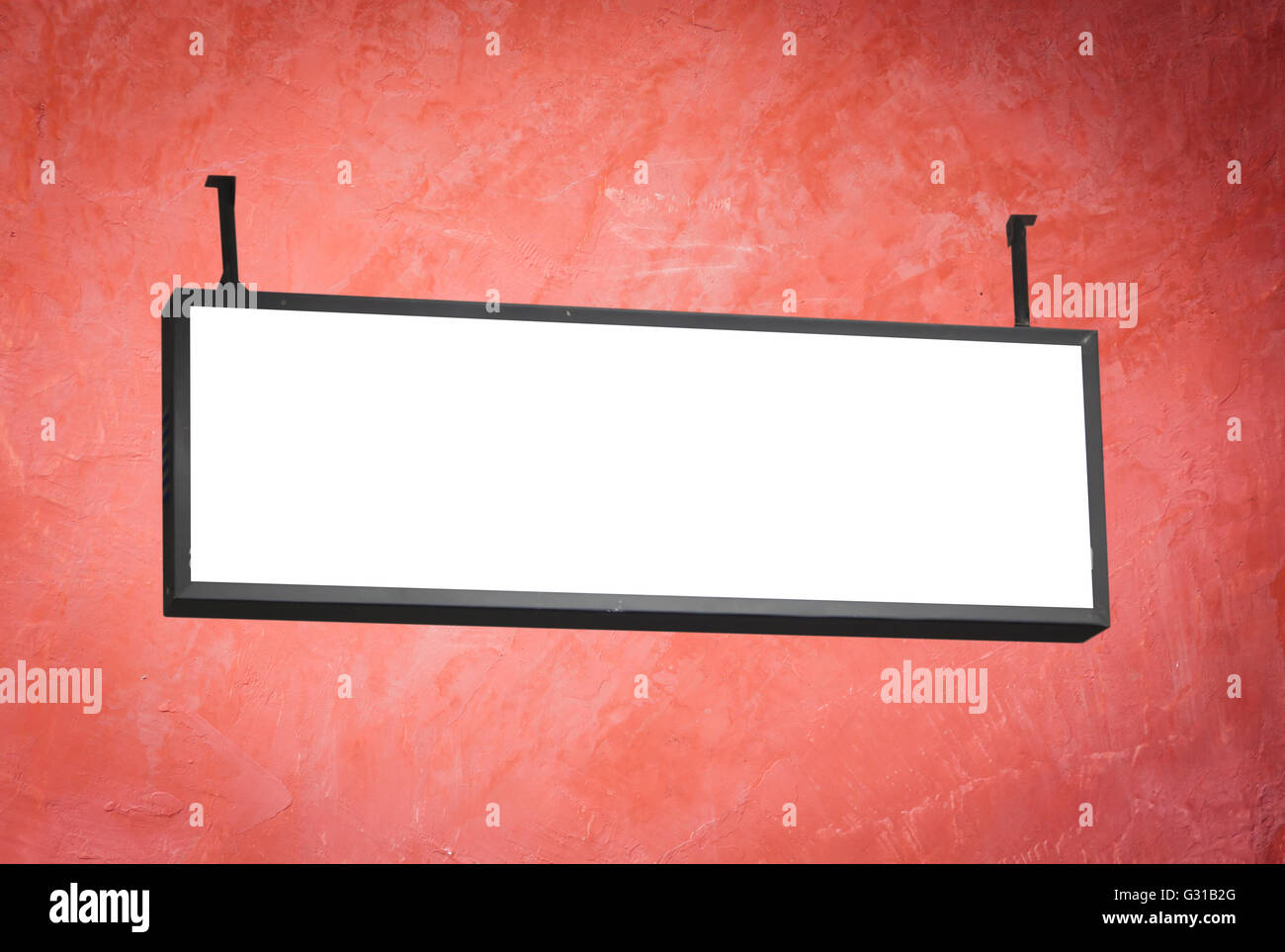 Blank signboard on handmade creative red wall background Stock Photo ...