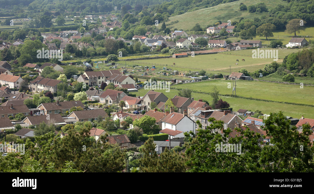 High view of teh Somerset village of Cheddar, from Pavey's tower. June ...