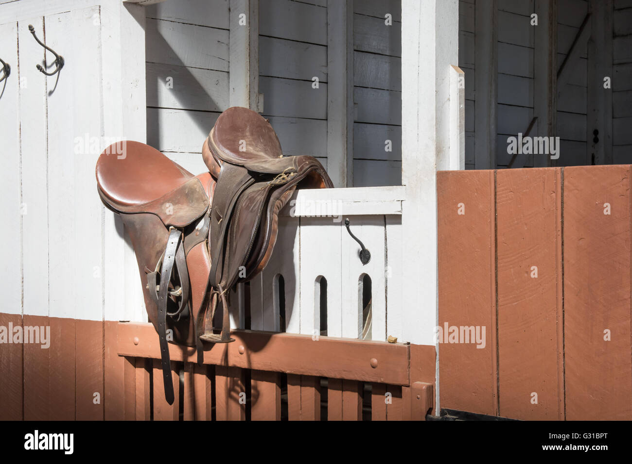 Two Saddles in Horse Stables at Saumarez Homestead, Armidale NSW ...