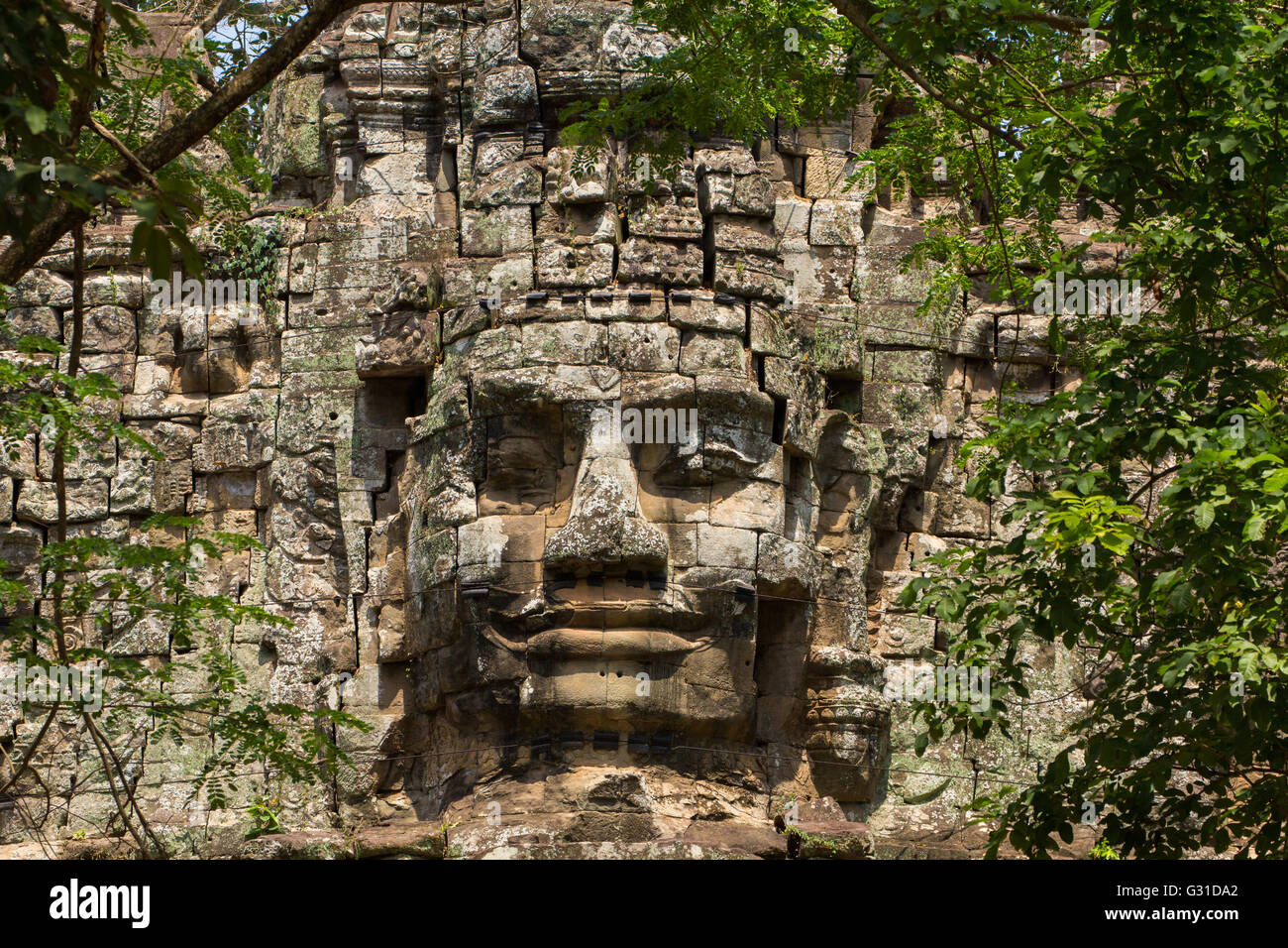 ancient gate of Prasat Bayon temple, Angkor Thom , is popular tourist ...