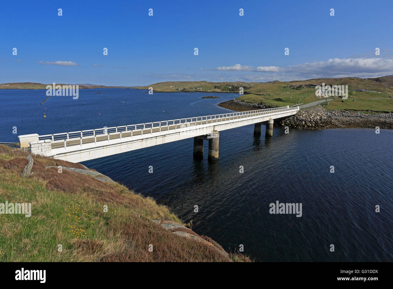 Concrete Bridge joining Great Bernera and Isle of Lewis on a sunny day ...