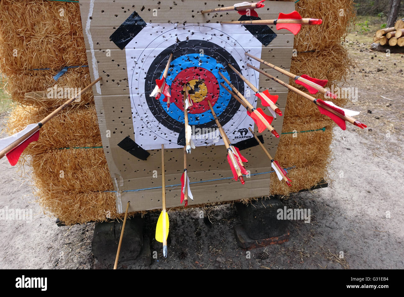 Berlin, Germany, arrows stuck in a tattered target Stock Photo - Alamy