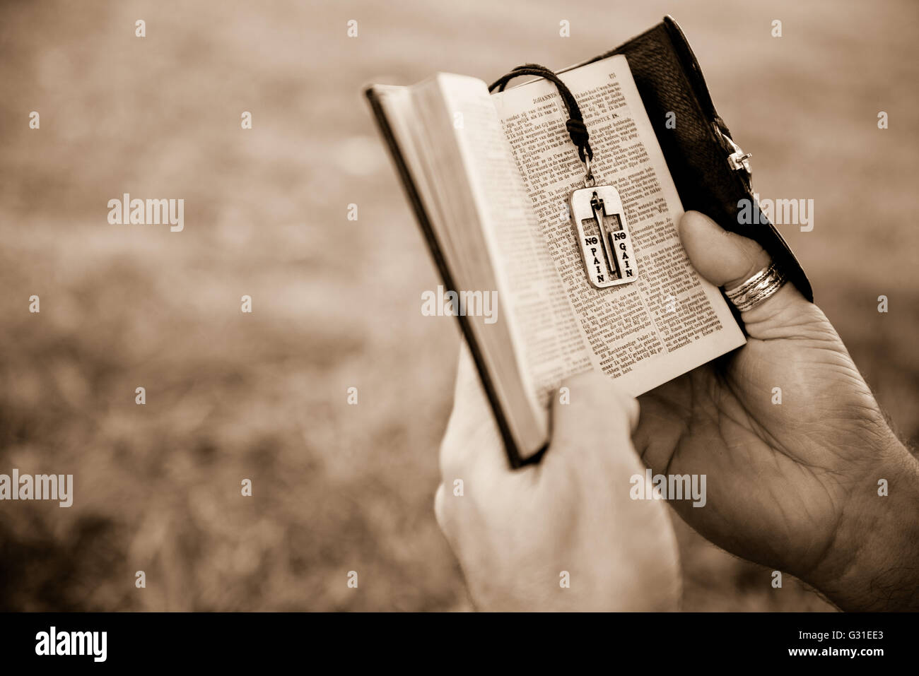 Man reading a bible outside Stock Photo - Alamy