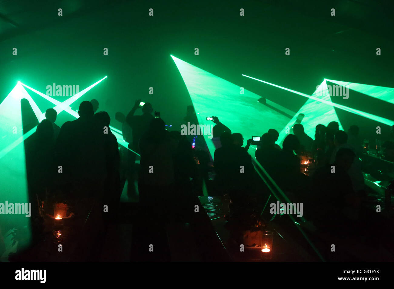 Hamburg, Germany, laser show in a marquee Stock Photo - Alamy