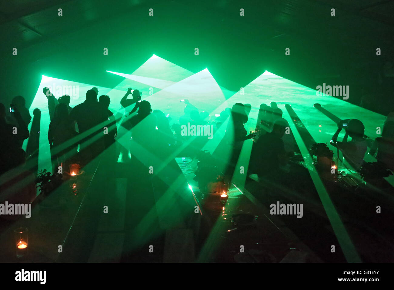 Hamburg, Germany, laser show in a marquee Stock Photo - Alamy