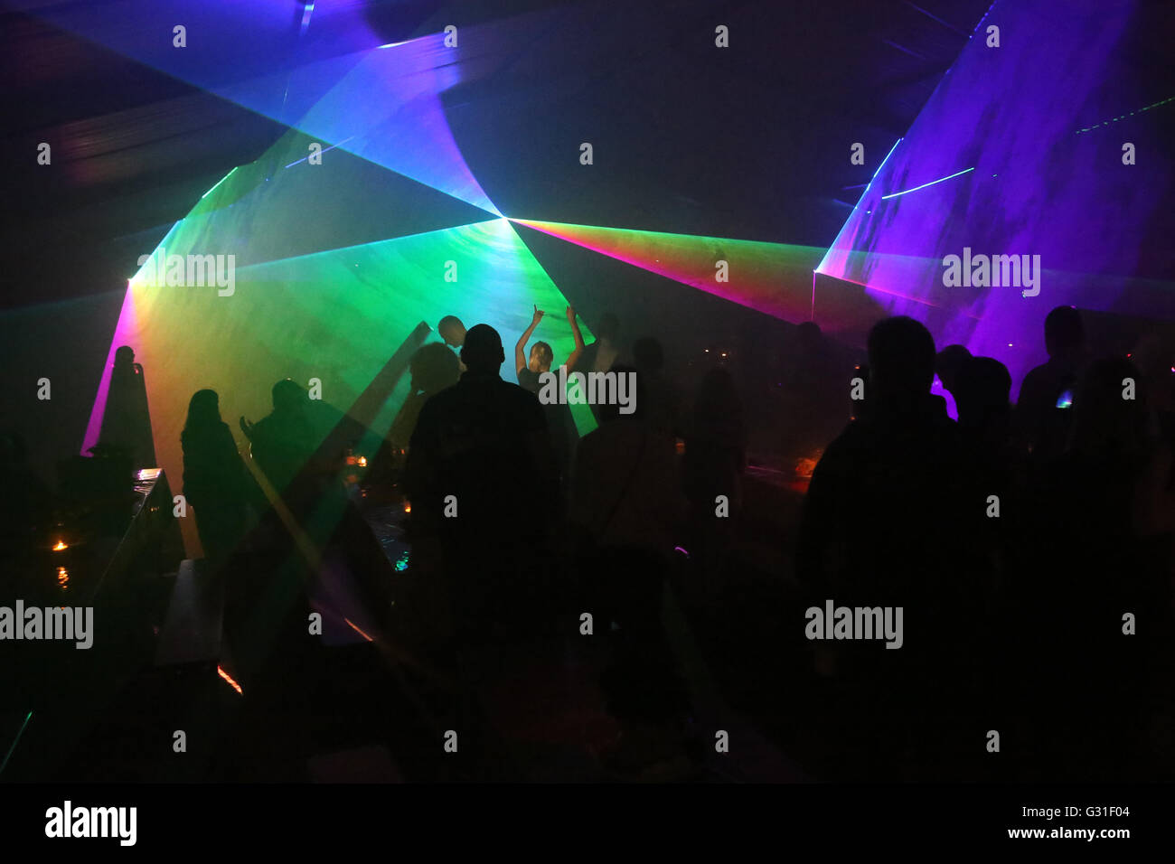 Hamburg, Germany, laser show in a marquee Stock Photo - Alamy