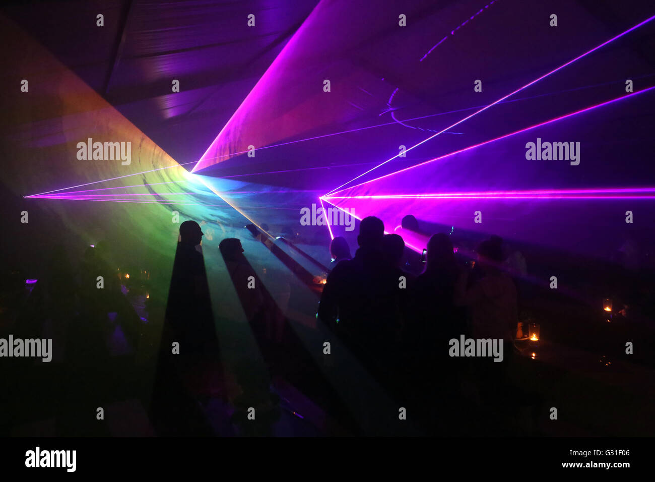 Hamburg, Germany, laser show in a marquee Stock Photo - Alamy