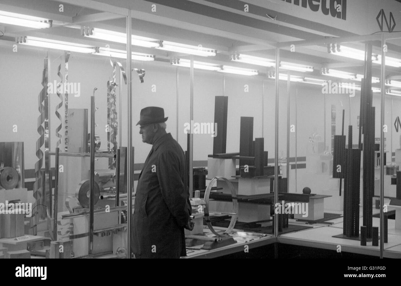 Dresden, DDR, man looks at a showcase on the Bulgarian National ...