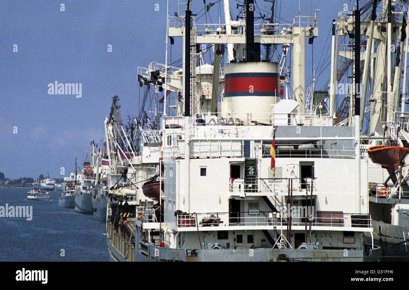 Rostock, DDR, cargo ships in Ueberseehafen Rostock Stock Photo - Alamy