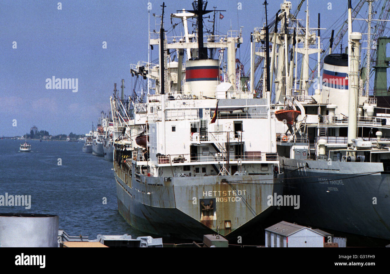 Rostock, DDR, cargo ships in Ueberseehafen Rostock Stock Photo - Alamy