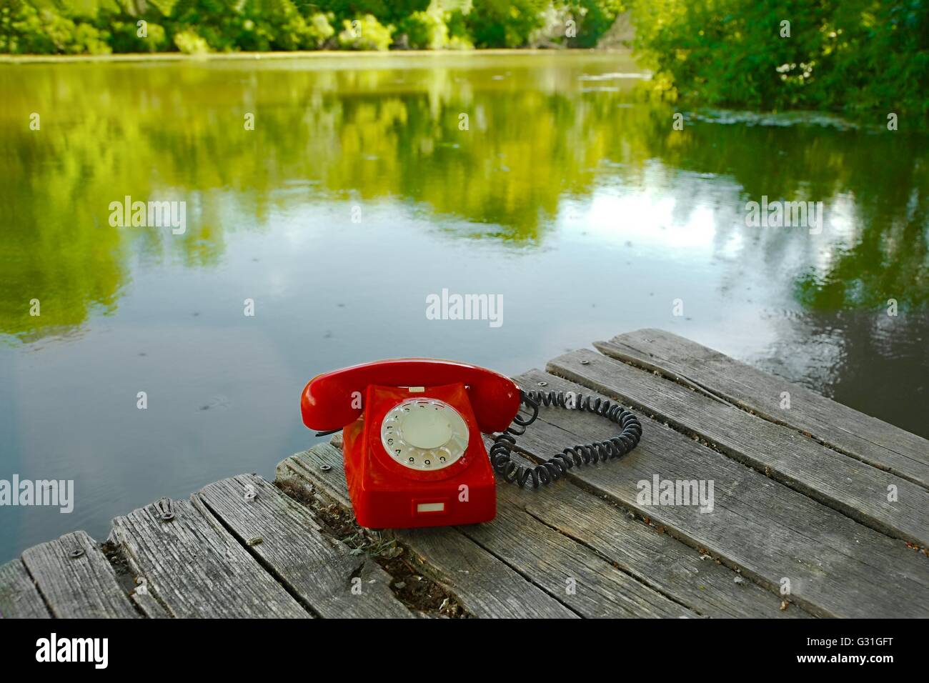 Old telephone in nature Stock Photo - Alamy
