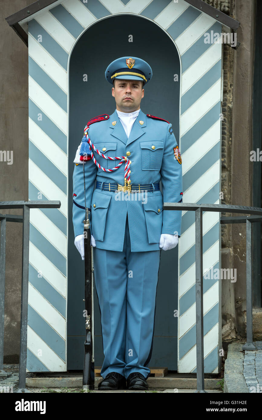 Prague, Czech Republic, the castle guard at the entrance to Prague ...