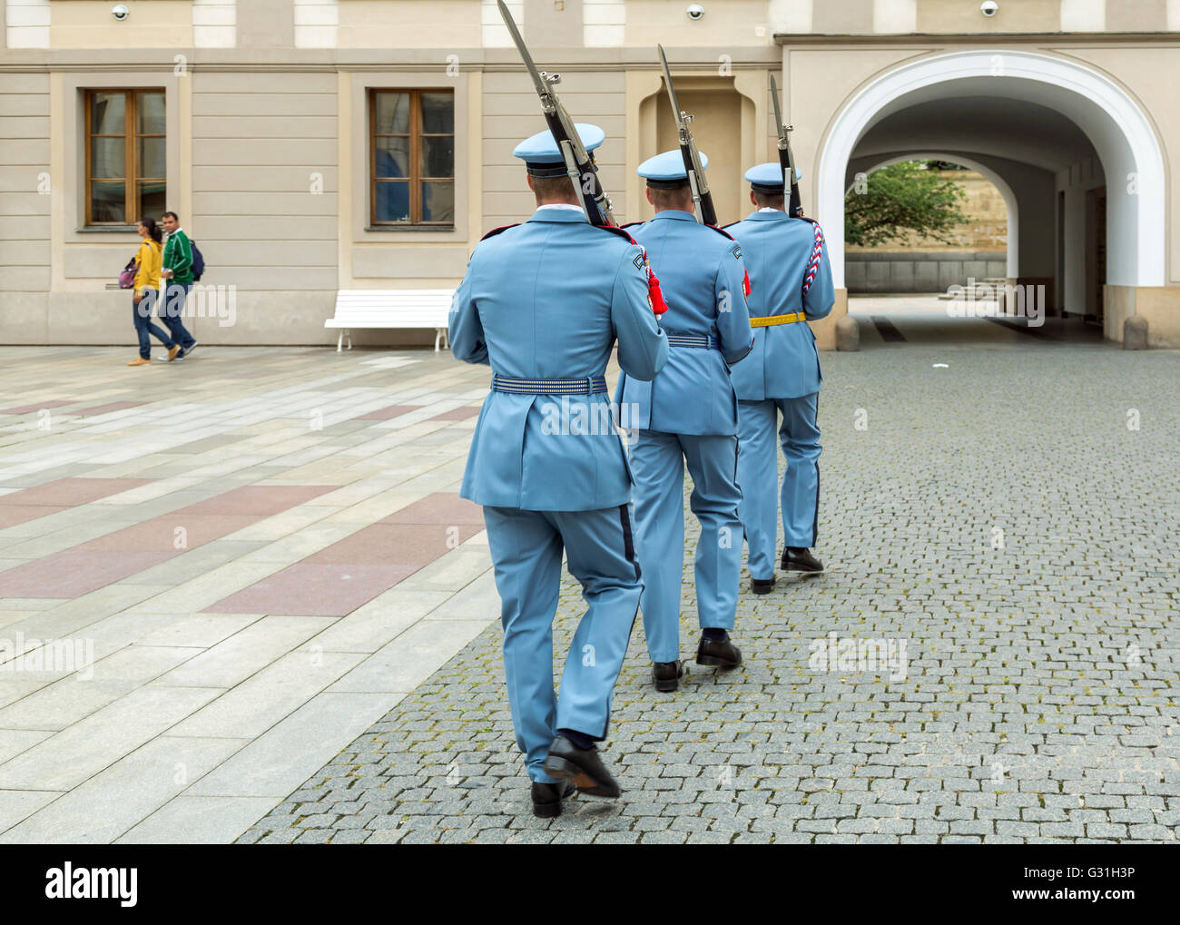 Prague, Czech Republic, changing of the guard of the palace guard at ...