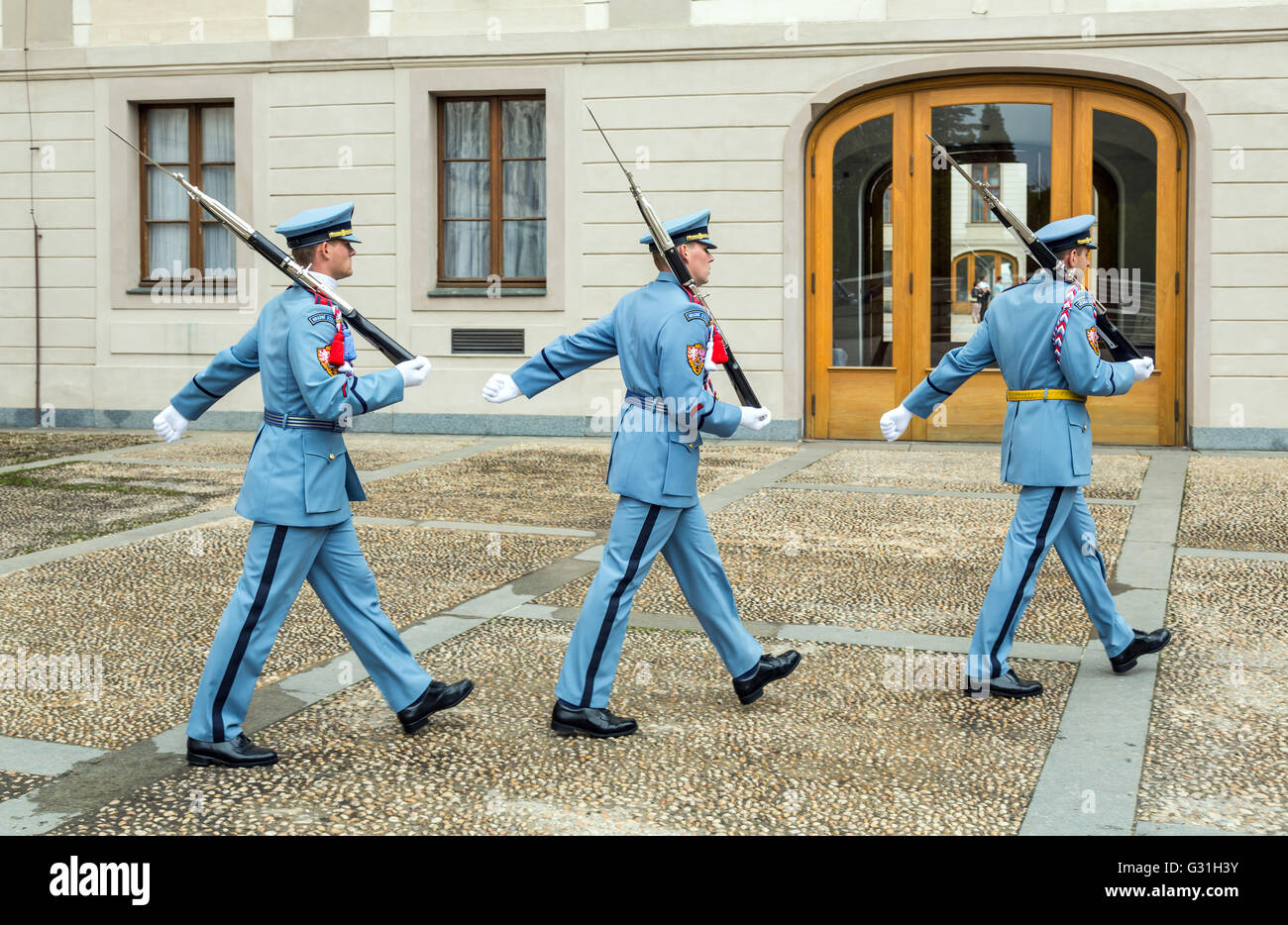 Prague, Czech Republic, changing of the guard of the palace guard at ...