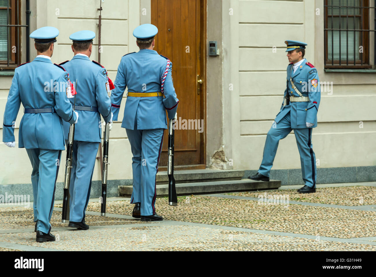Prague, Czech Republic, changing of the guard of the Castle Guards at ...