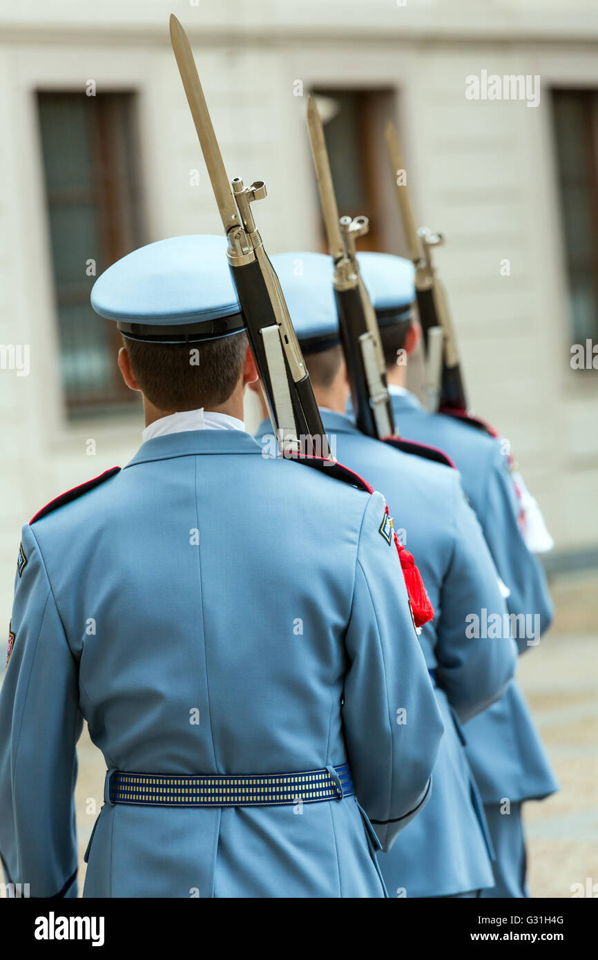 Prague, Czech Republic, changing of the guard of the palace guard at ...