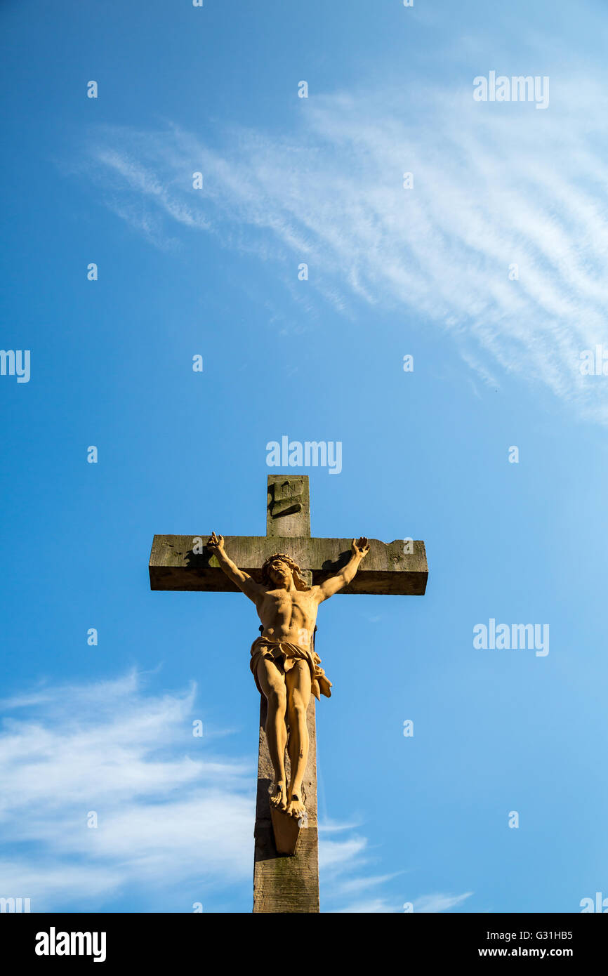 Weissenburg, France, Jesus cross on the church of St Ulrich cemetery ...
