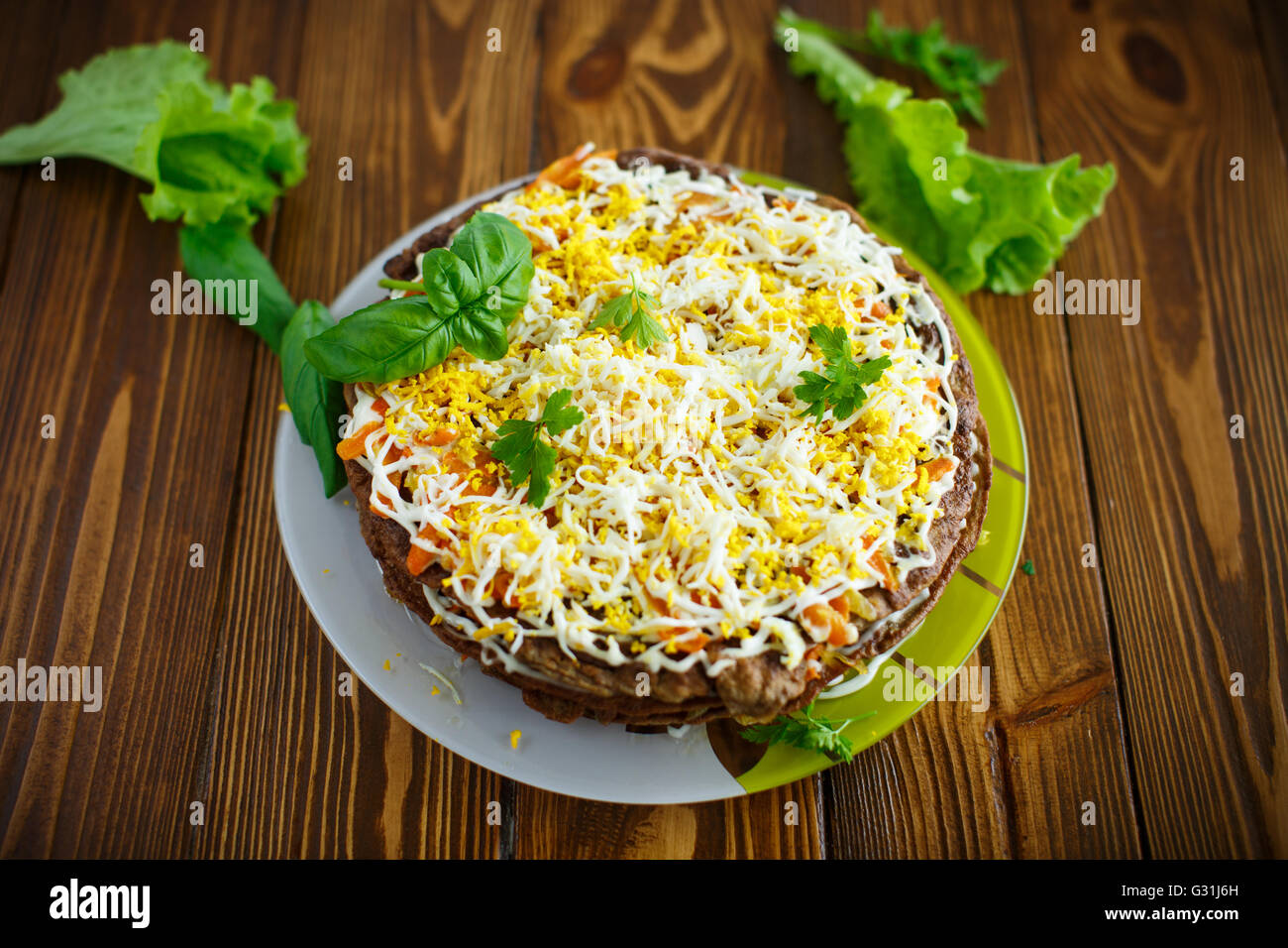 liver cake stuffed with vegetables Stock Photo - Alamy