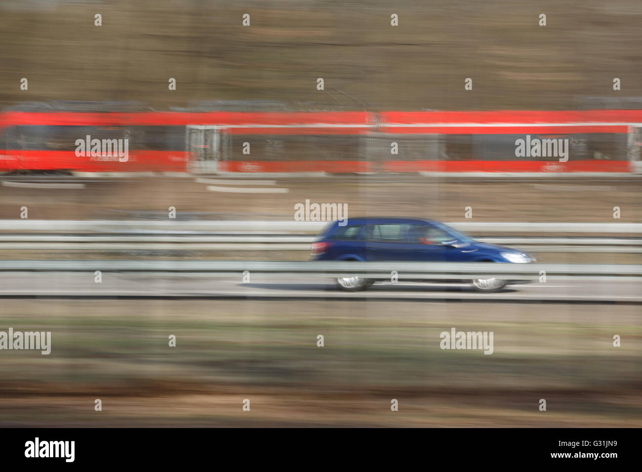 Berlin, Germany, car driving on the highway and railway Stock Photo - Alamy