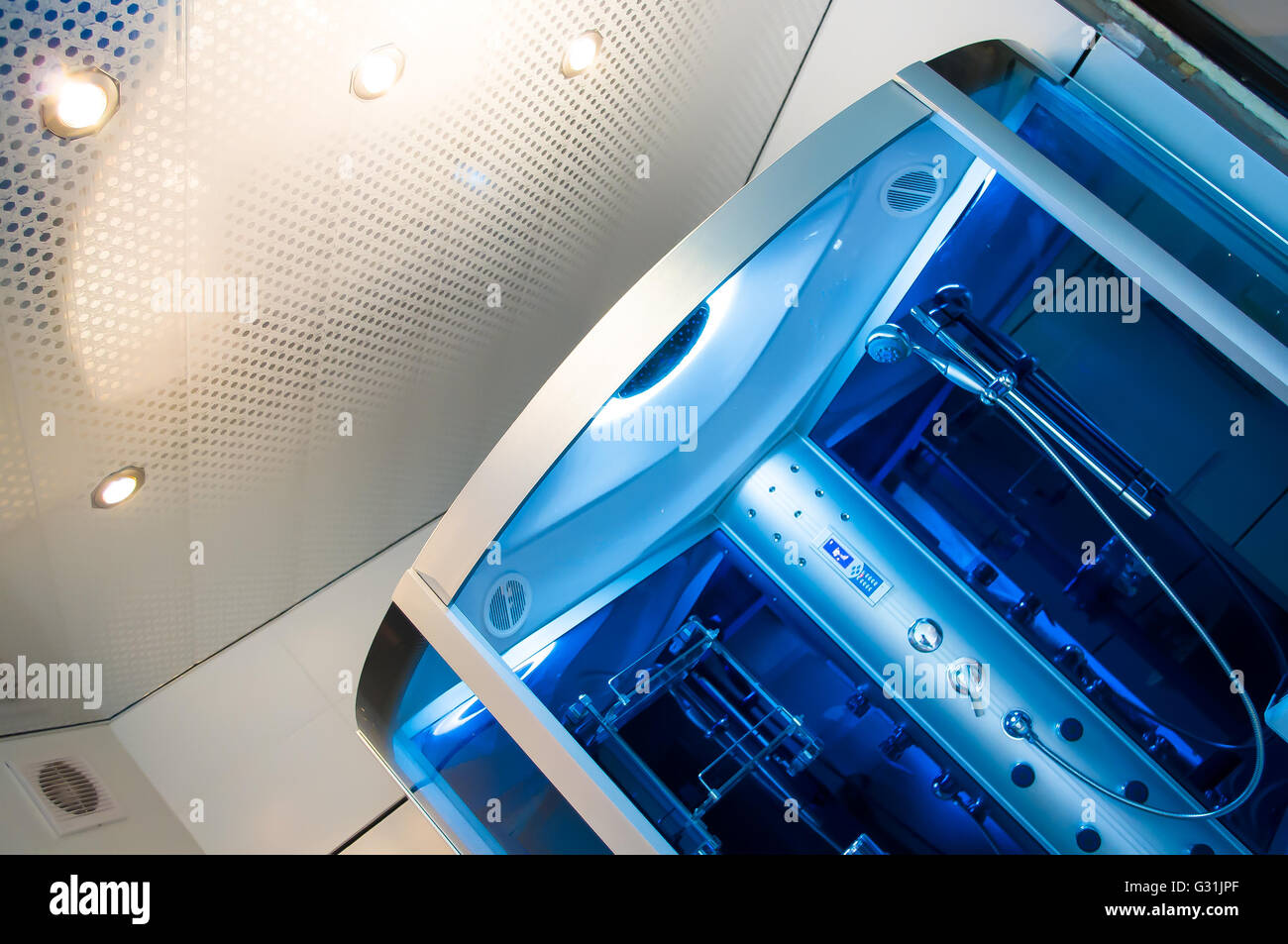 Modern shower box with electronic control and sliding doors made of ...