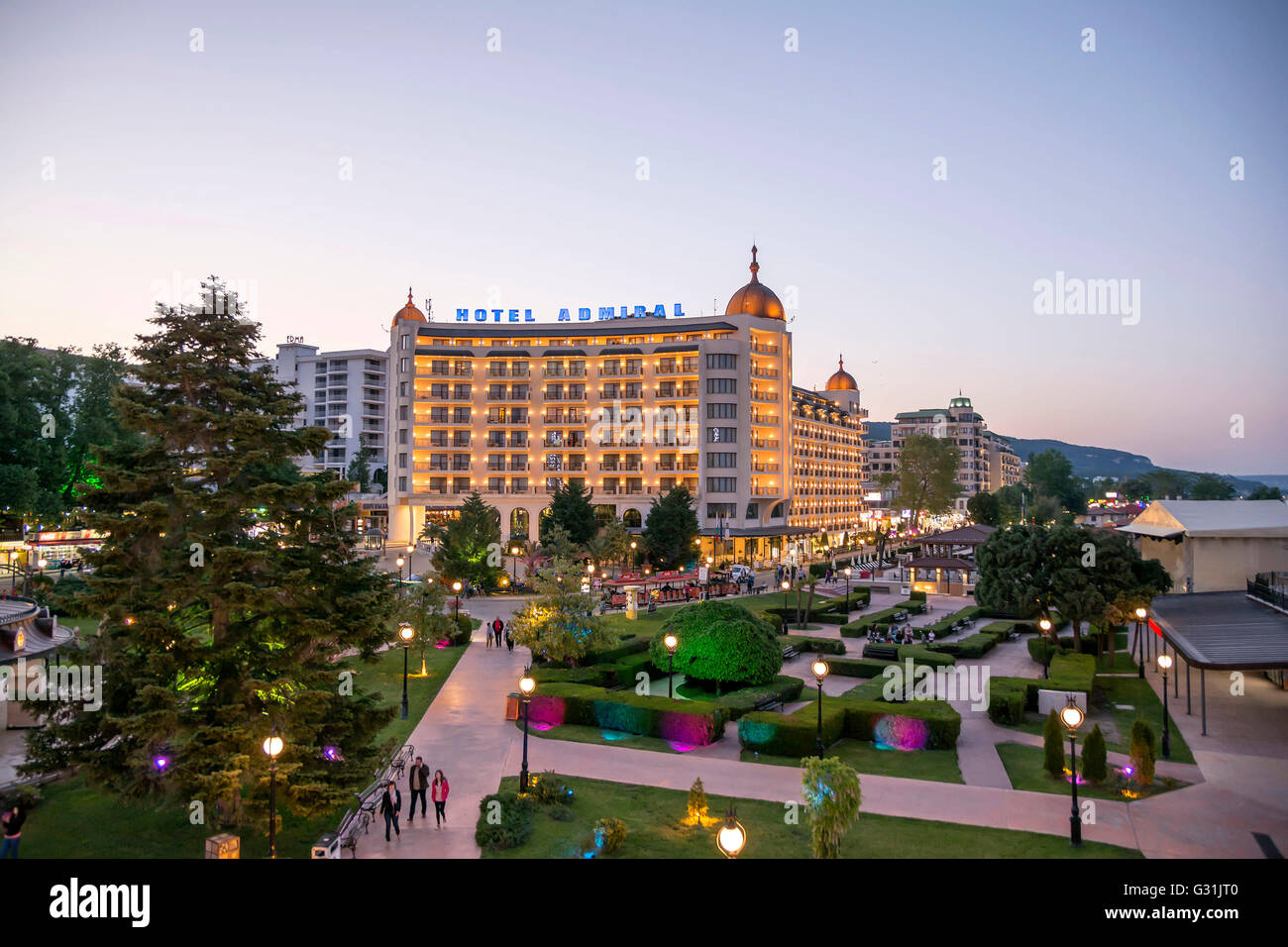 Golden Sands Beach resort - aerial night view seen from famous Panorama ...