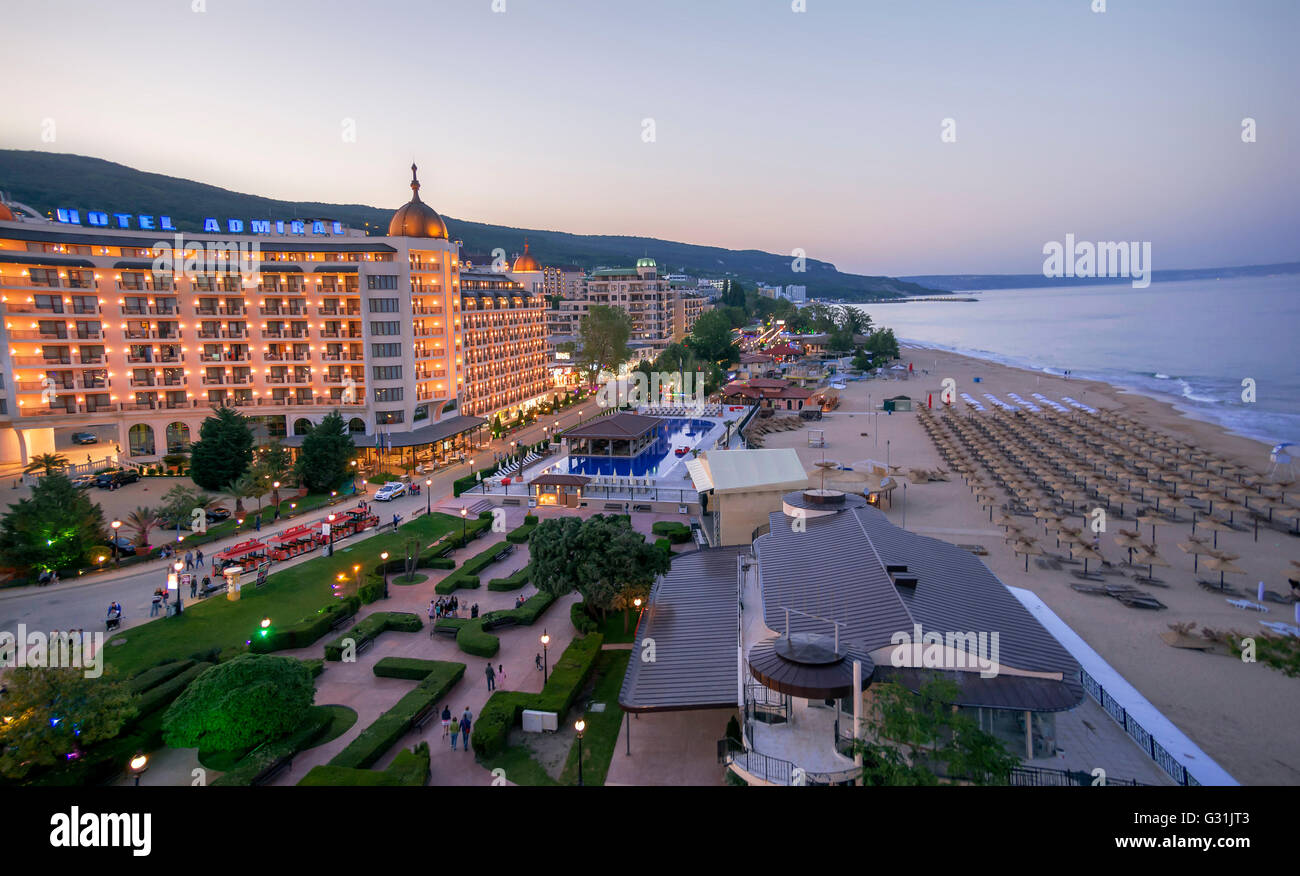 Golden Sands Beach resort - aerial night view seen from famous Panorama ...