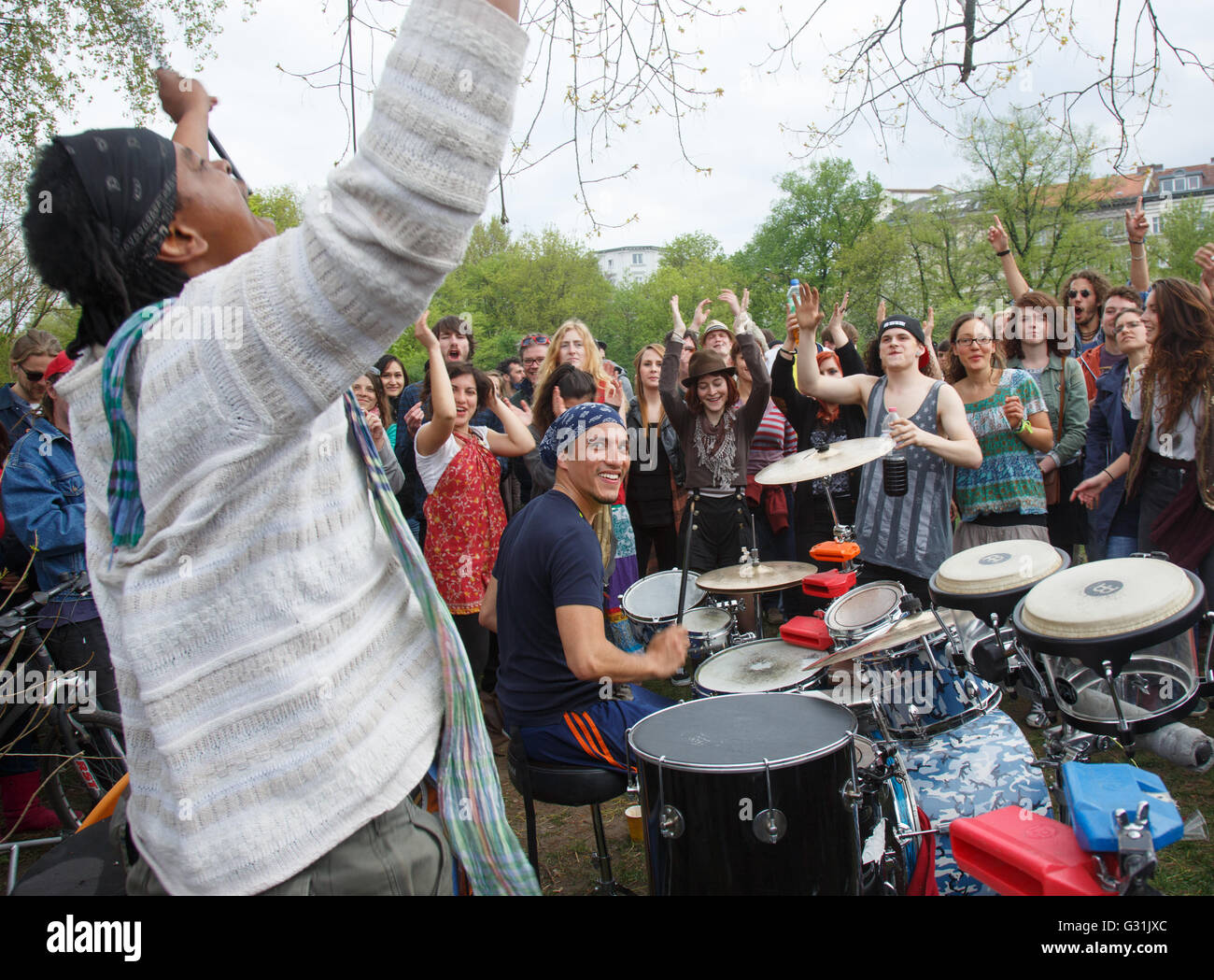 Berlin, Germany, Crowd celebrates Myfest in Goerlitzer Park Stock Photo ...