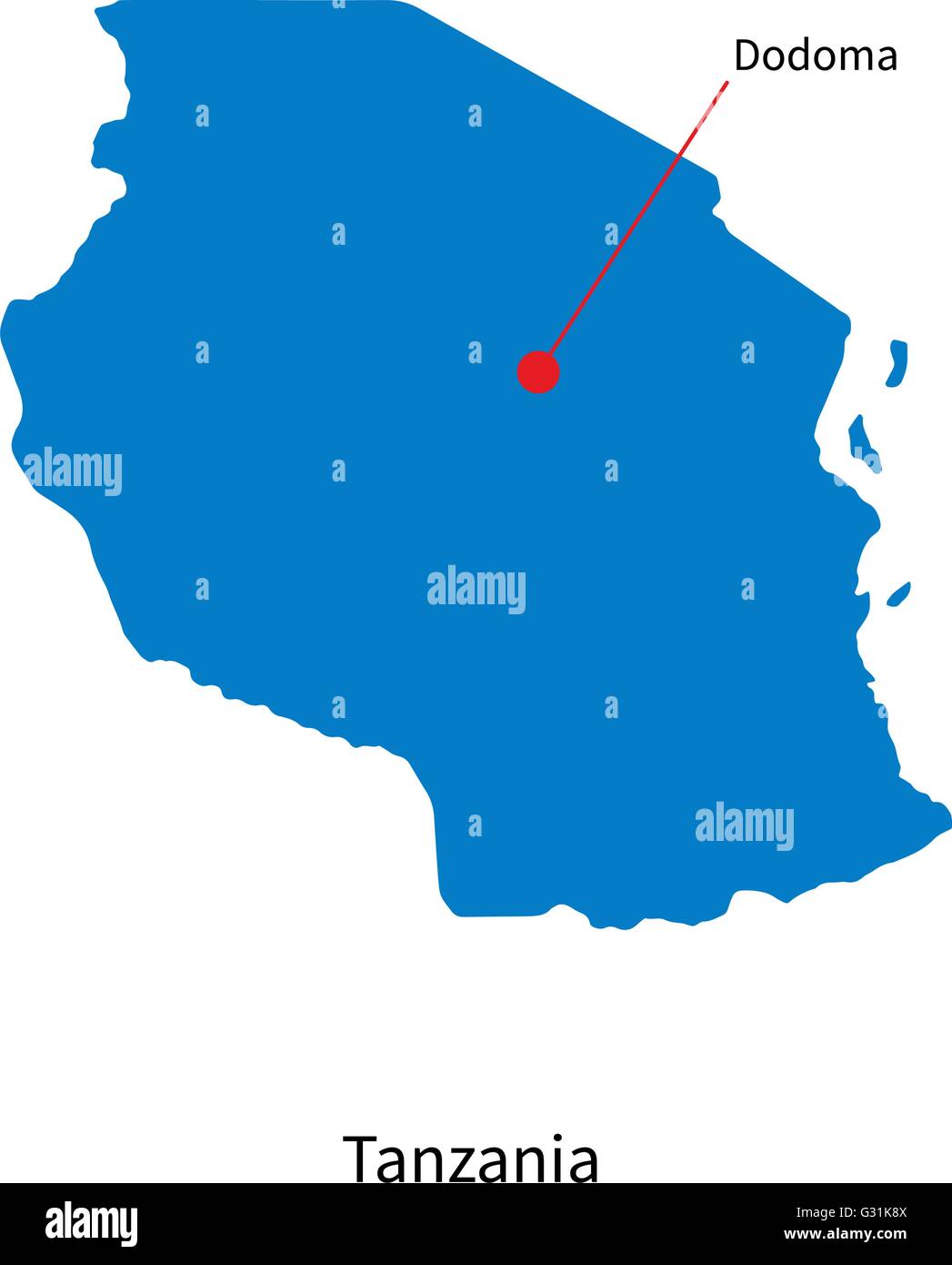 Detailed vector map of Tanzania and capital city Dodoma Stock Vector ...