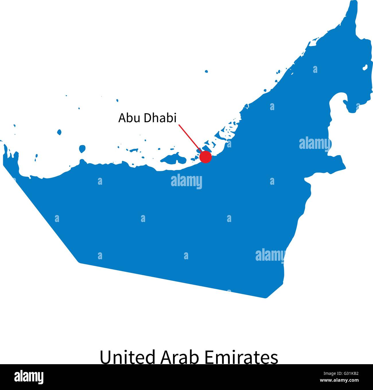 Detailed vector map of United Arab Emirates and capital city Stock ...