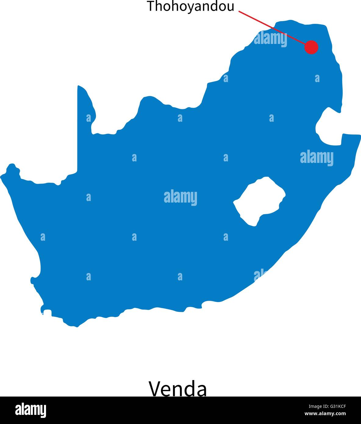 Detailed vector map of Venda and capital city Thohoyandou Stock Vector ...
