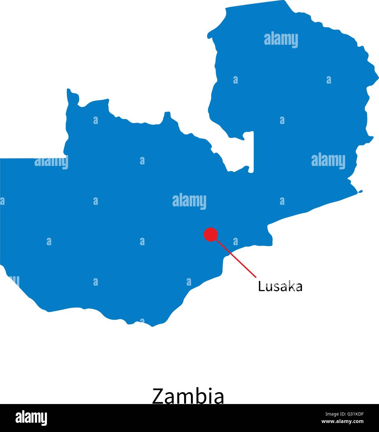 Detailed vector map of Zambia and capital city Lusaka Stock Vector ...