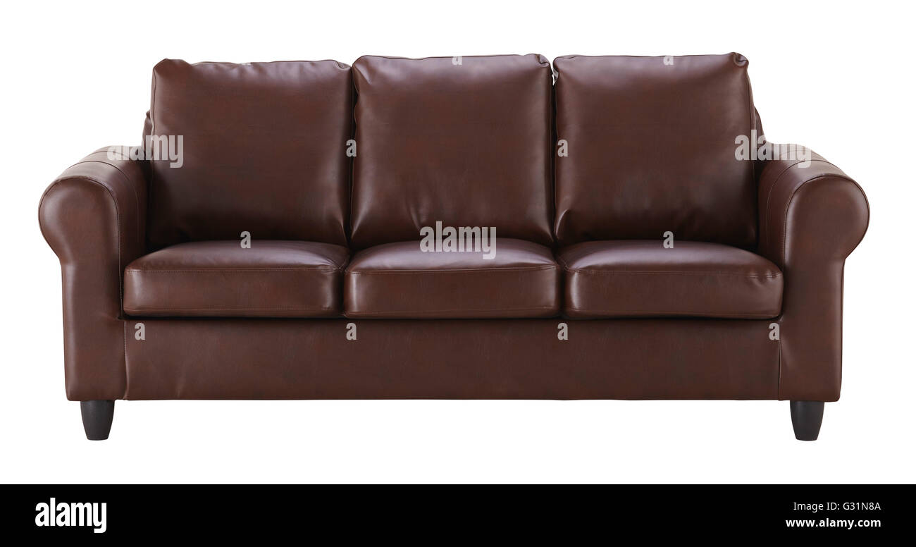 Brown leather sofa isolated on white include clipping path Stock Photo ...
