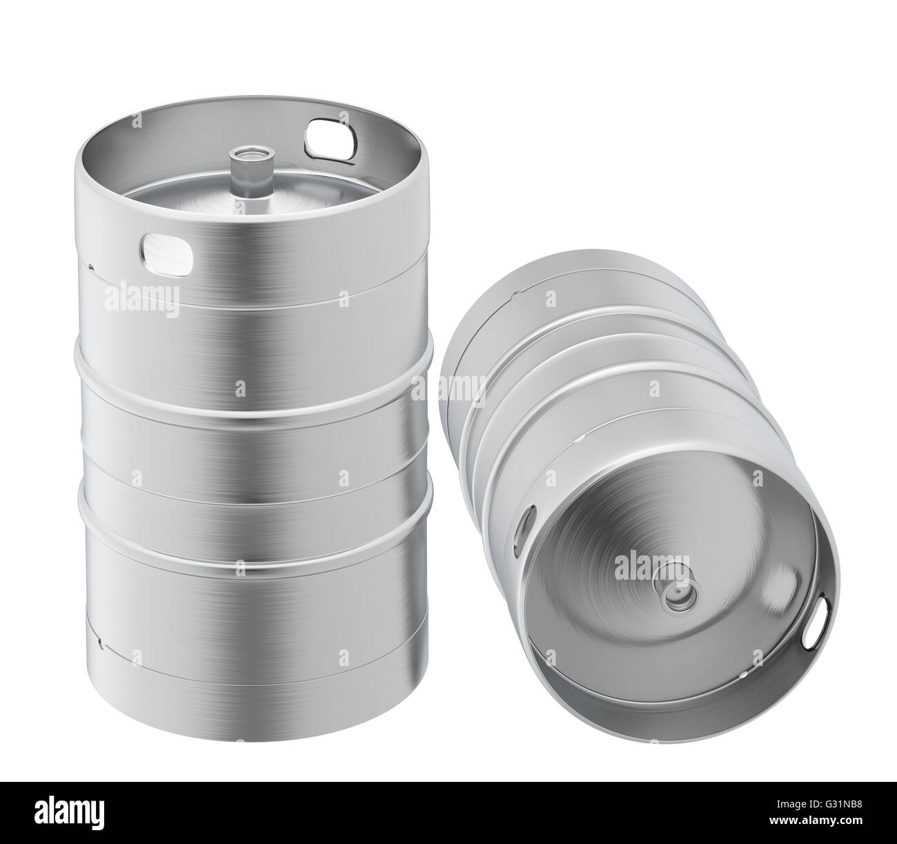 Beer kegs. Isolated on white background include clipping path. 3d ...
