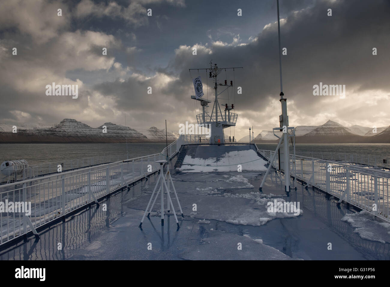 Thornhaven, Denmark, icy upper deck of Smyril Line Stock Photo - Alamy