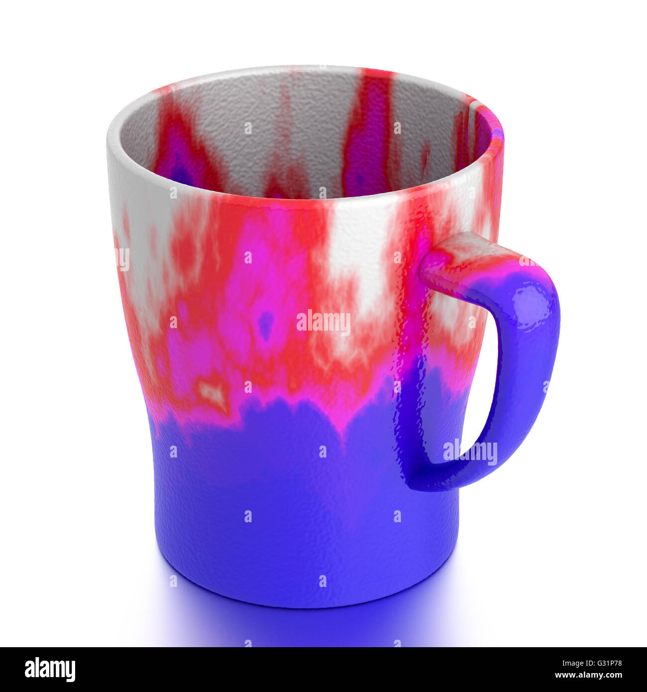 Blue and red ceramic mug isolated on white. Include clipping path. 3D ...