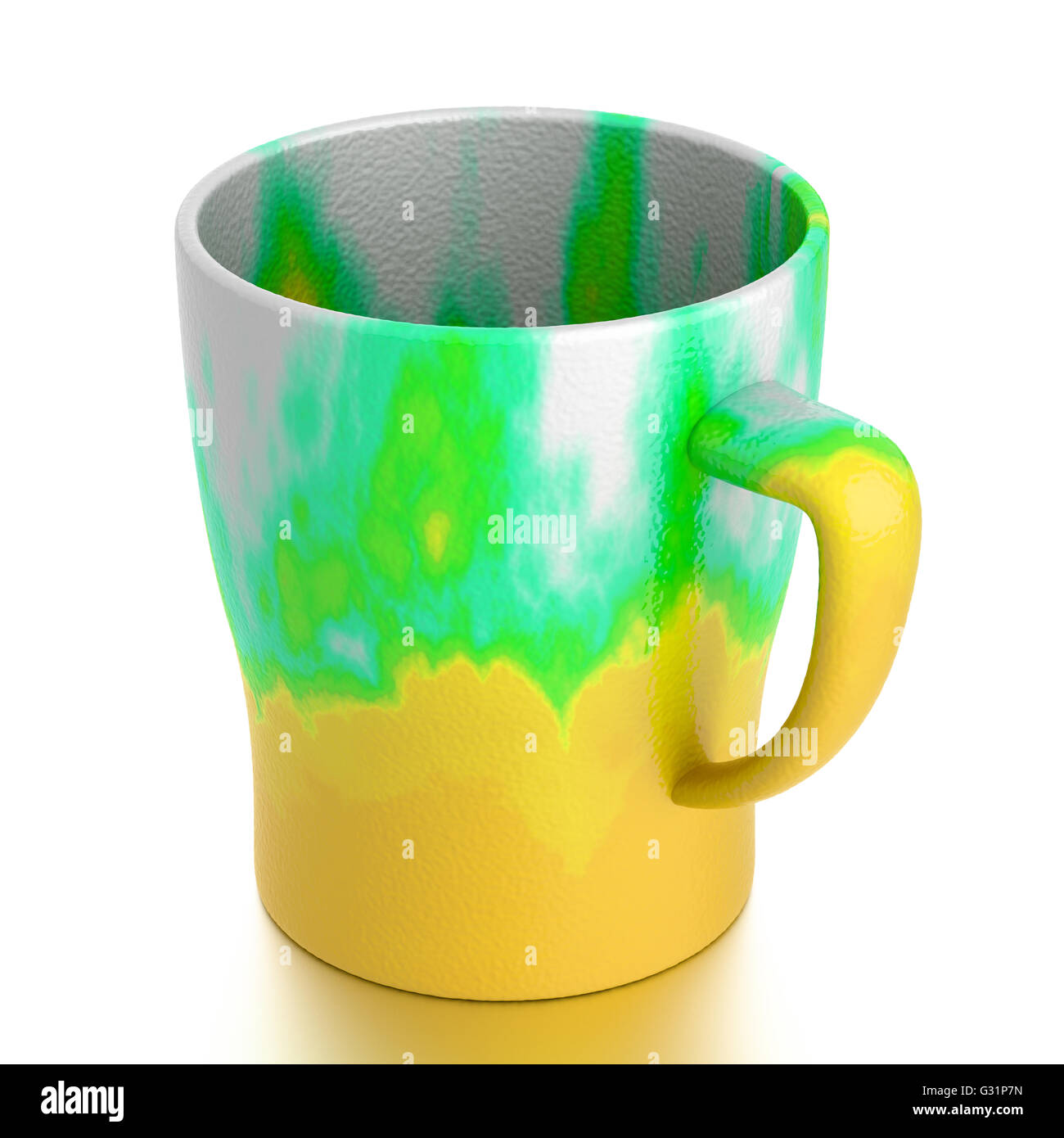 Yellow and cyan coffee cup isolated on white. Include clipping path. 3D ...