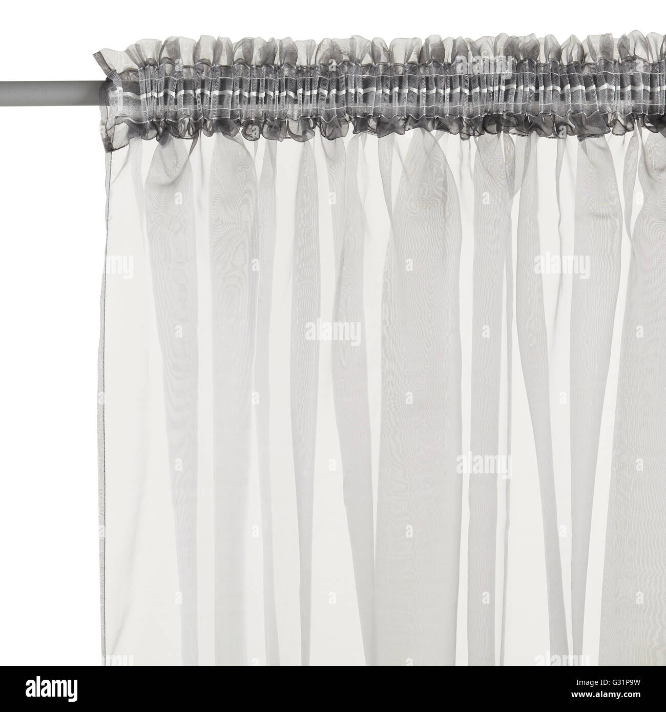 Fragment of the grey translucent curtain with mount. Back view ...