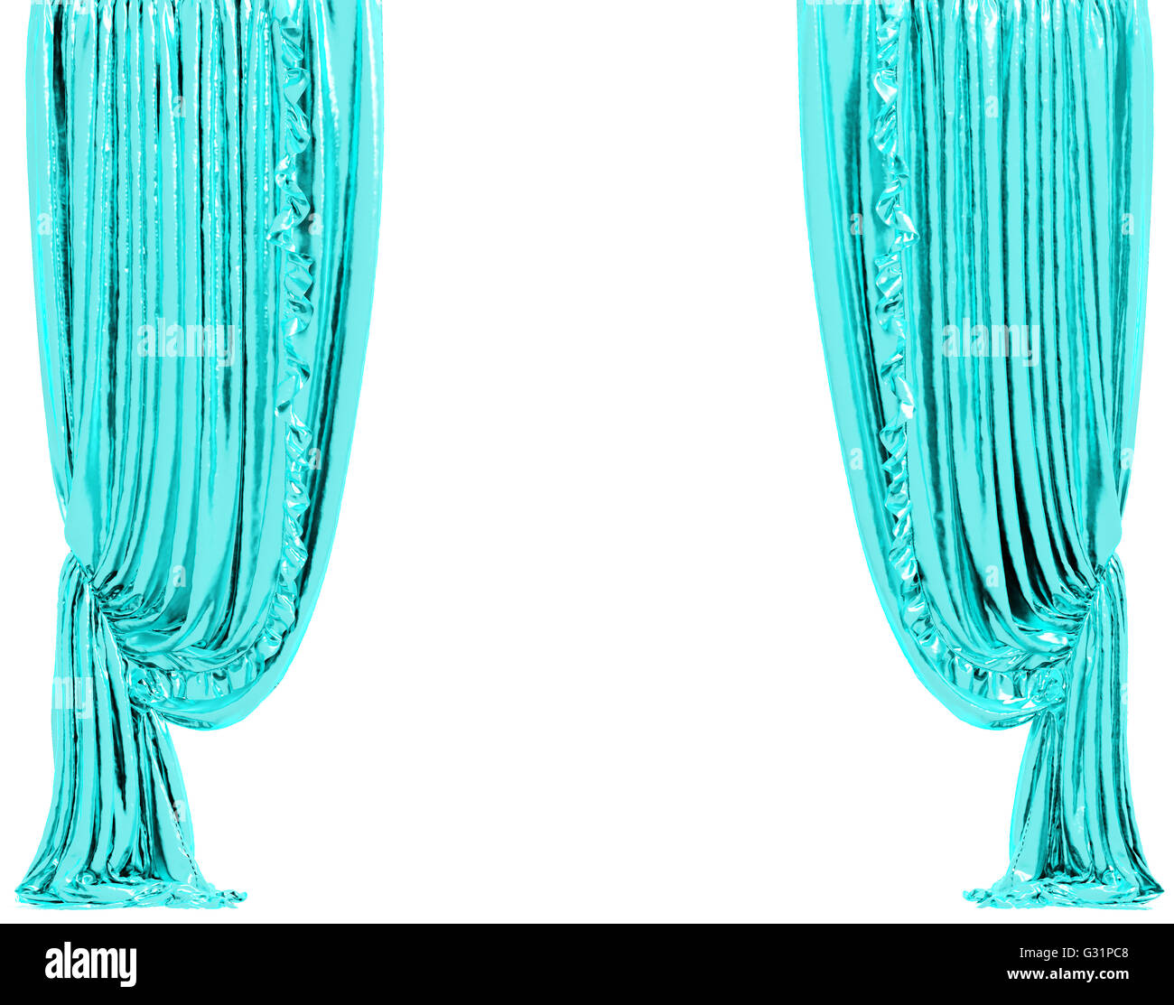 Turquoise curtain. Isolated on white background include clipping path ...