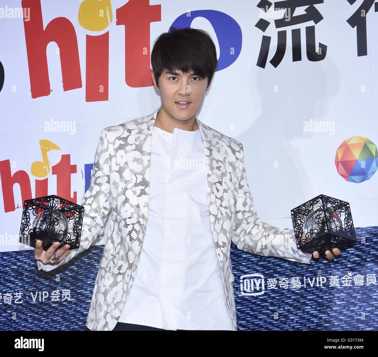 Taipei. 6th June, 2016. Singer Kenji Wu poses for a photo as he attends ...