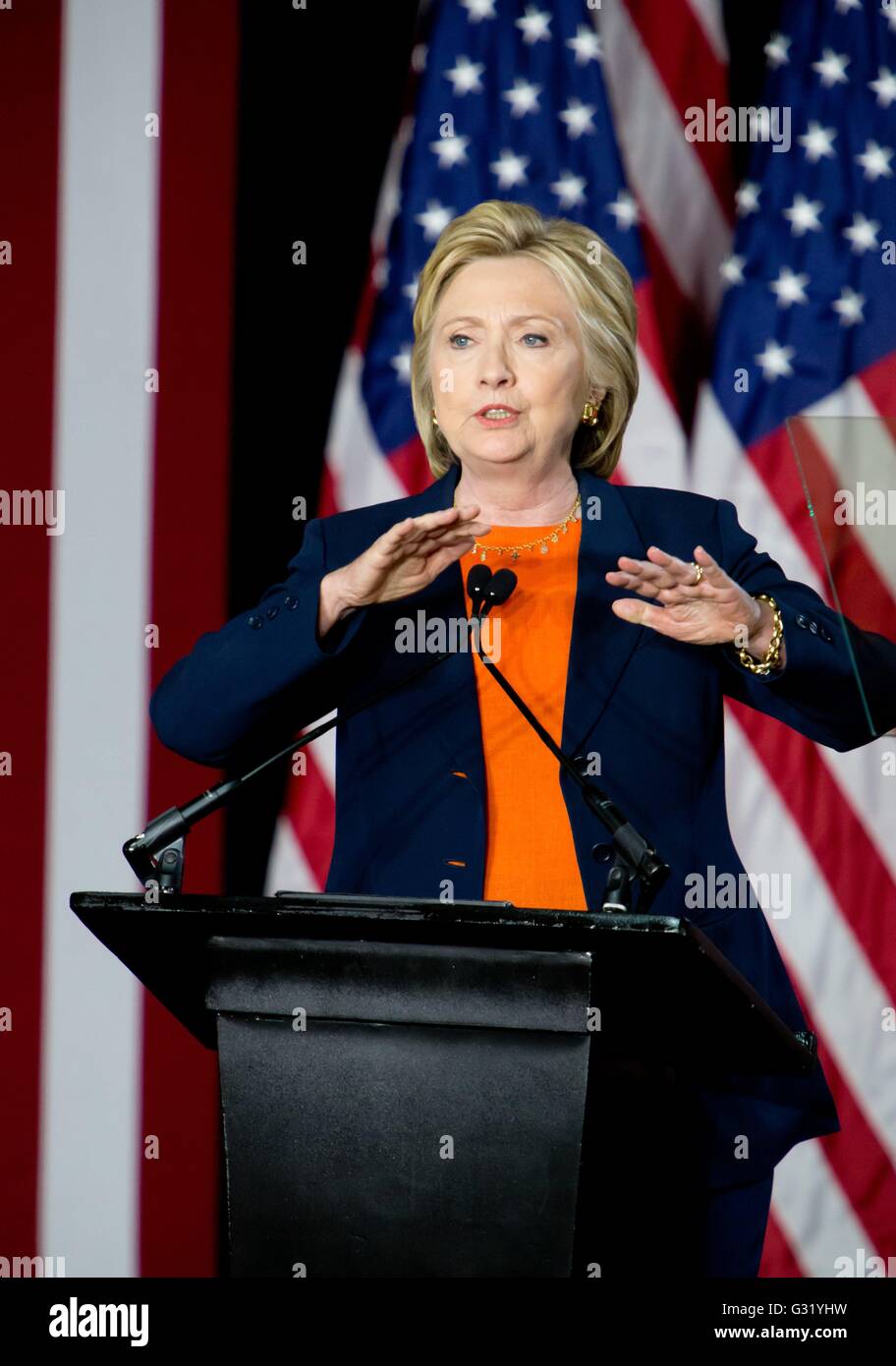 Hillary Clinton giving national security speech in San Diego at the ...
