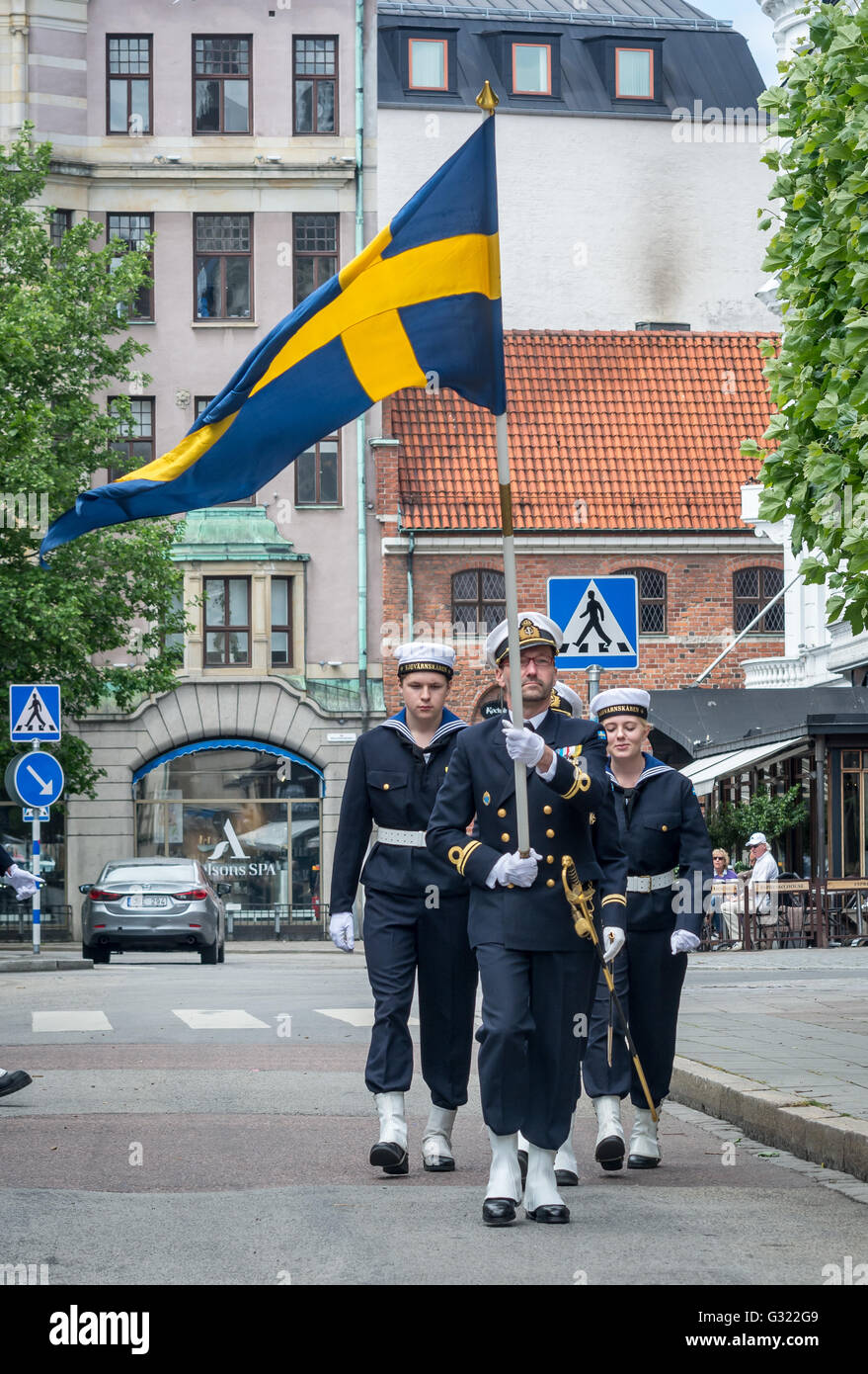 Malmo, Sweden. 06th June, 2016. Parading the Swedish flag during ...