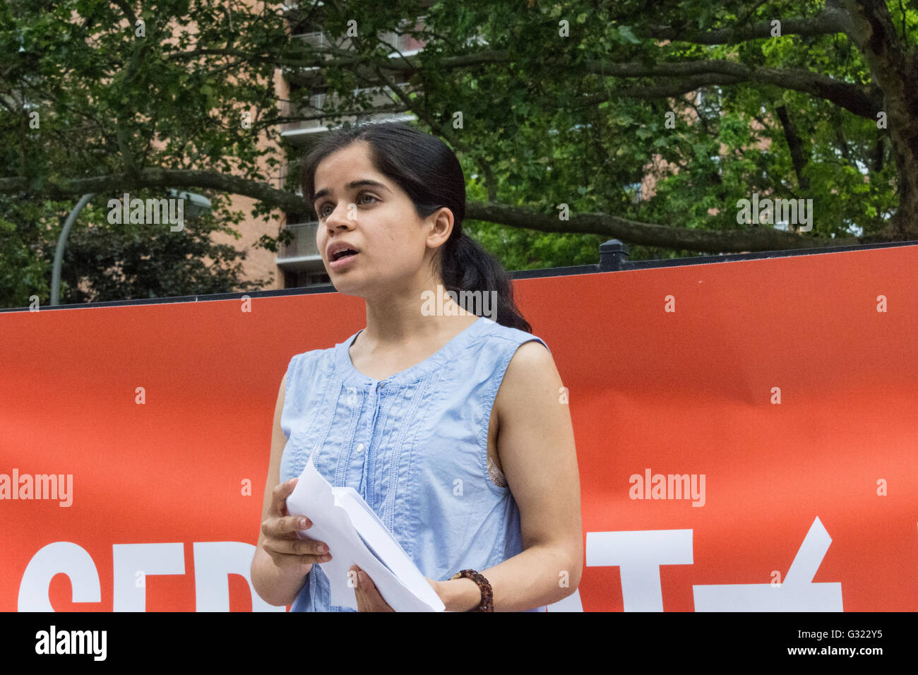 New York, USA. 6th June 2016. Naz Ahmad, staff attorney for the CLEAR ...