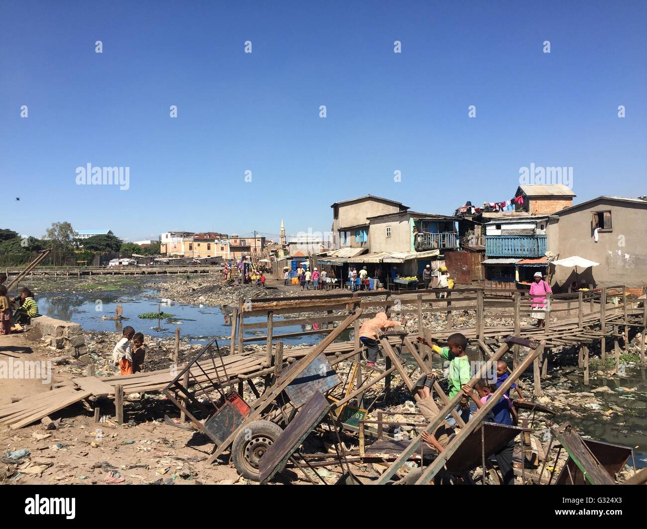 A picture dated 19 April 2016 shows the slum of Antananarivo ...