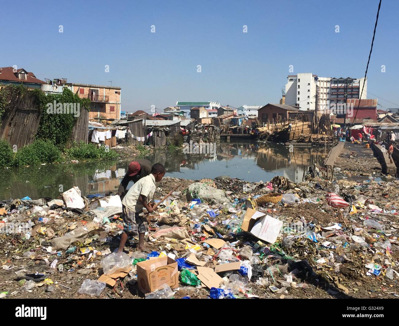 A picture dated 19 April 2016 shows the slum of Antananarivo ...
