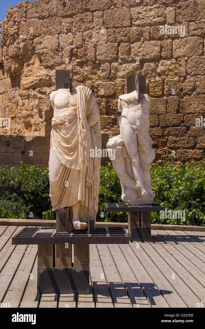 Ancient statues and marine artifacts in harbor of Caesarea National ...