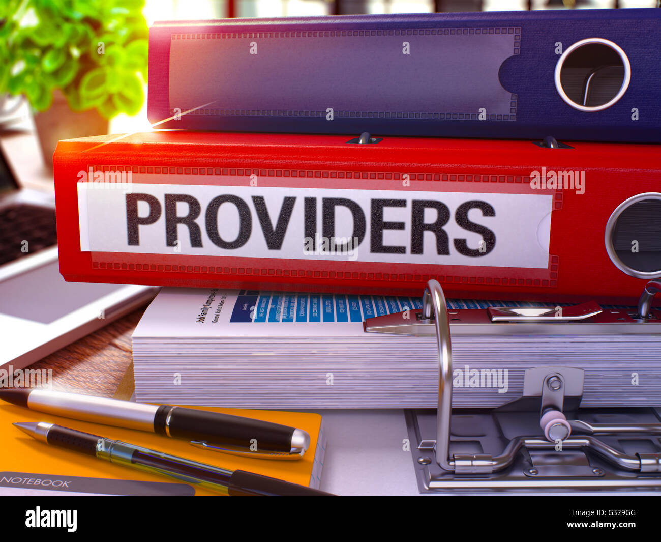 Providers on Red Ring Binder. Blurred, Toned Image Stock Photo - Alamy