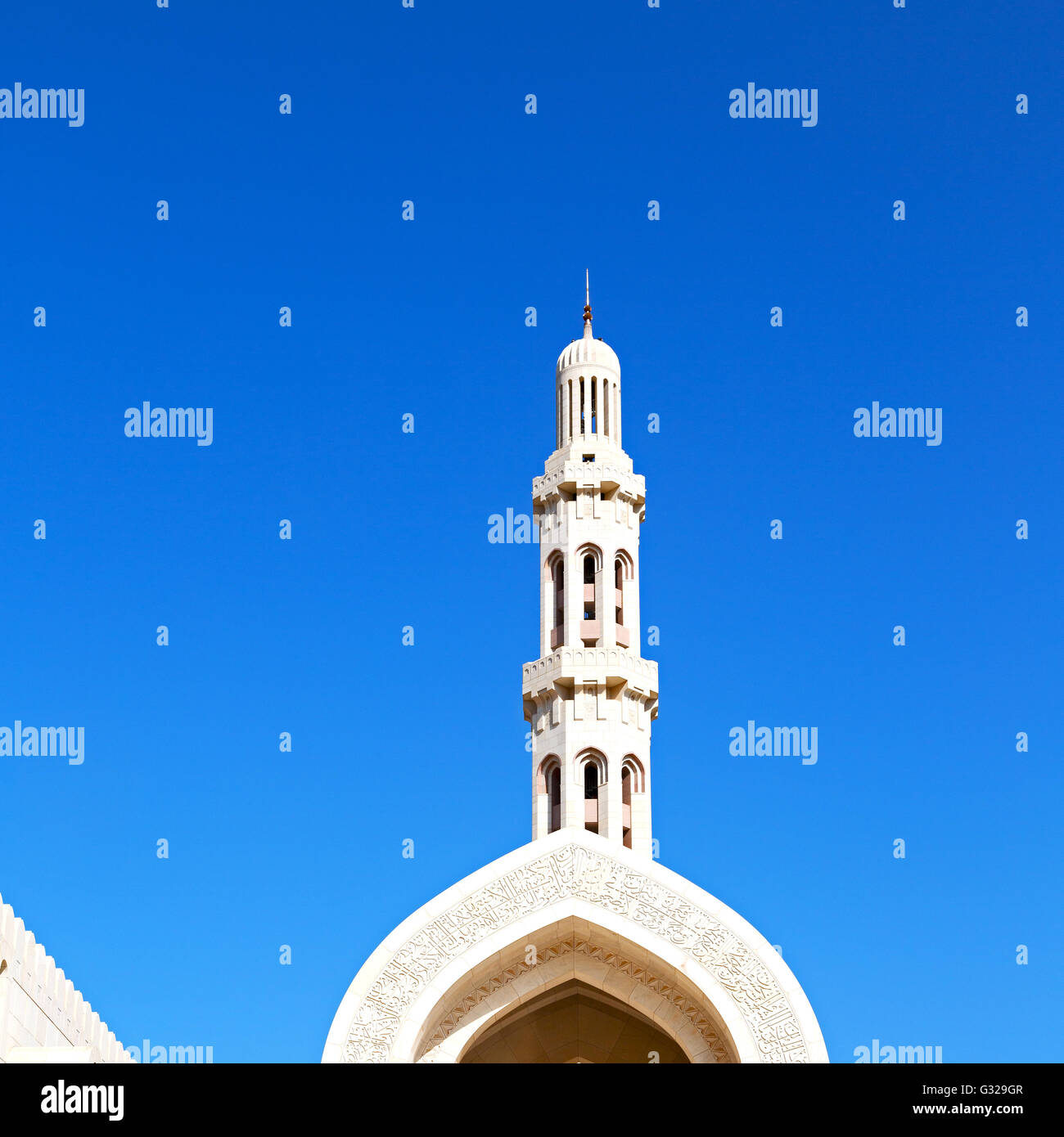 minaret and religion in clear sky in oman muscat the old mosque Stock ...